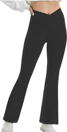 Generic Pantalon de yoga &eacute;vas&eacute; avec poches pour femme - Pantalon de yoga taille haute &agrave; jambes larges pour femme, extensible, pour le travail, la gym, le jogg