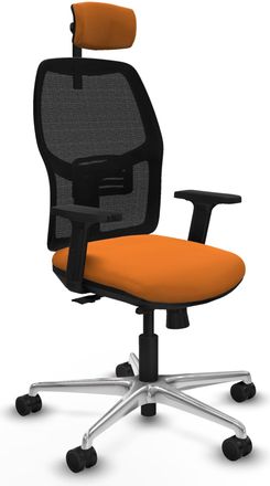 Piqueras y Crespo Alfera Callcenter-St&uuml;hle mit 2D-Armen, h&ouml;henverstellbarer Lendenwirbelst&uuml;tze und h&ouml;henverstellbarem Kopfteil, Schwarz/Orange