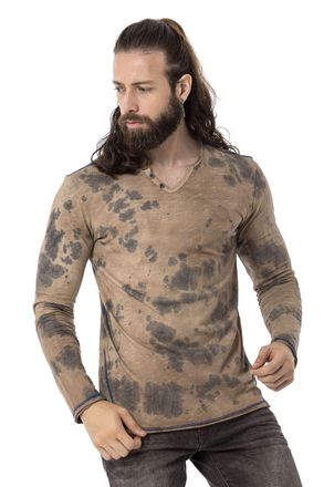 Cipo & Baxx Herren Sweatshirt CL517 Braun - Stylischer Pullover im Modernen Streetwear Look mit Rundhals & Print - Bequemer Sweater f&uuml;r Alltag, Freizeit & Party -