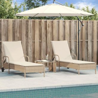 vidaXL vidaXL Chaises longues avec coussins lot de 2 beige r&eacute;sine tress&eacute;e
