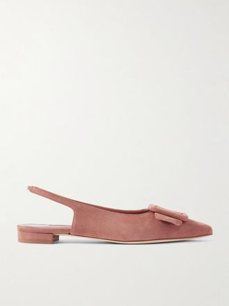 Manolo Blahnik Maylura Flache Slingback-schuhe Aus Veloursleder Mit Schnalle - Pink