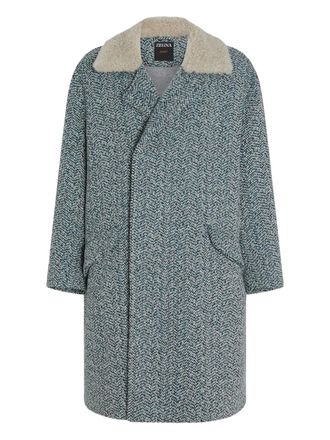 Ermenegildo Zegna manteau &agrave; motif de chevrons - Bleu