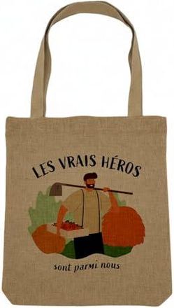 Fabulous Sac Shopping Tote Bag Aspect Lin - Les Vrais H&eacute;ros - Fermier M&eacute;tier Agriculture Paysan Sac de Courses Toile Epaisse 360g Beige Naturel Cabas Port&eacute; Epa
