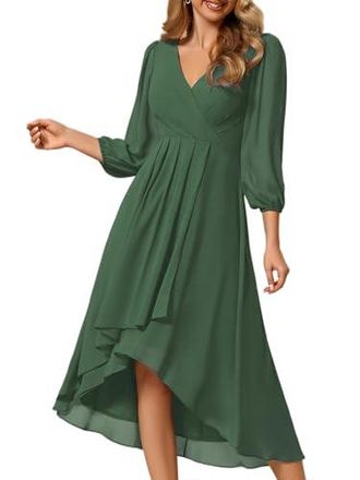 Ever-pretty Robe dInvit&eacute; de Mariage Femme Col V 3/4 Manches Mousseline High Low Vert Eucalyptus 50