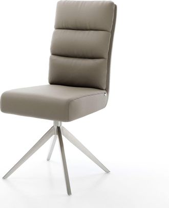 DELIFE Drehstuhl Pela-Flex Echt-Leder Schlamm Kreuzgestell breit Edelstahl 360&deg; drehbar Wippfunktion Taschenfederkern, Esszimmerst&uuml;hle