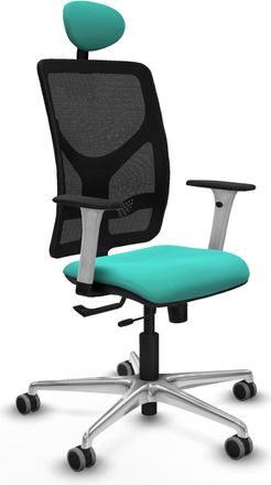 Piqueras y Crespo Telefonstuhl mit schwarzen und wei&szlig;en Armlehnen, h&ouml;henverstellbare Lendenwirbelst&uuml;tze und festes Kopfteil, Schwarz/T&uuml;rkis