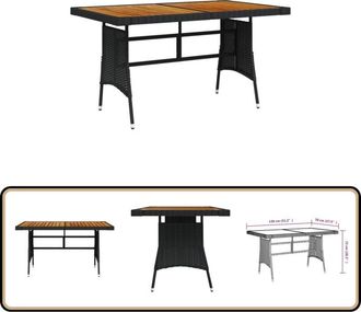 vidaXL Gartentisch Schwarz 130x70x72cm Poly Rattan & Massivholz Akazie - Gartentisch - Esstisch - Gartenmöbel - Terrasse - Holztisch