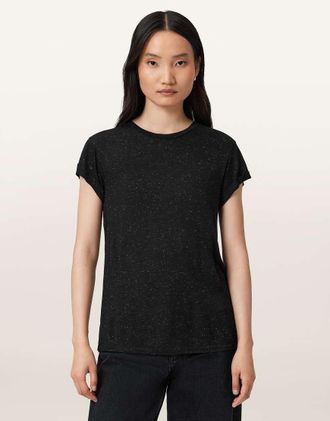 AllSaints Anna - Schimmerndes T-Shirt in Schwarz