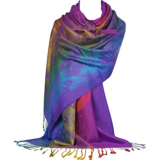 GFM Schal im Pashmina-Stil, Pao-Federmuster - Lila Mehrfarbig - (NPCKPASH-P34)