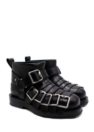 Burberry Black Multi-strap Leather Buckle Biker Boots Size 37.5