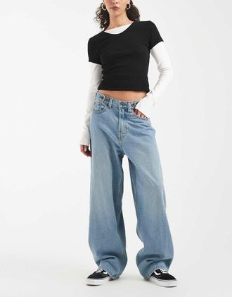 Vans Taillierte 5-Baggy-Hose in Mittelblau in blauer Stonewaschung