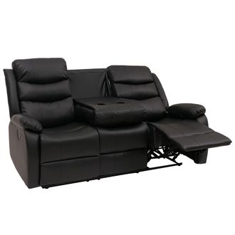 Mendler 3er Kinosessel HWC-O62, Relaxsessel Fernsehsessel mit Armlehne Getr&auml;nkehalter, Liegefunktion Kunstleder - schwarz