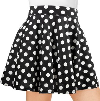 Dreshow Basic Solid Stretchy Flared Beil&auml;ufige Mini Skater-rock f&uuml;r Damen M&auml;dchen, Gr&ouml;&szlig;e: XXL, Farbe: Schwarz/Punkt Wei&szlig;