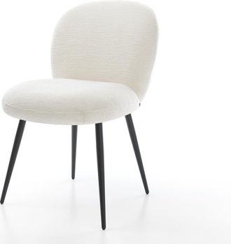 DELIFE Esszimmerstuhl Nube-Flex Bouclé Soft Beige 4-Fuß konisch Schwarz Taschenfederkern, Esszimmerstühle