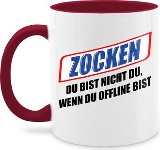 Shirtracer Tasse Tassen 325ml - Statement Spr&uuml;che - Zocken Du bist nicht du wenn du offline bist - 325 ml - Bordeauxrot - gaming spruchtasse sarkasmus spruch kaf