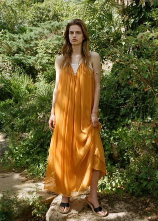Mango Chiffonkleid mit V-Ausschnitt orange - Damen - XS - MANGO