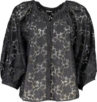 Desigual Femme, Blouses et Chemises, Noir, Taille: 38 FR Chemisier noir &agrave; manches longues pour femme