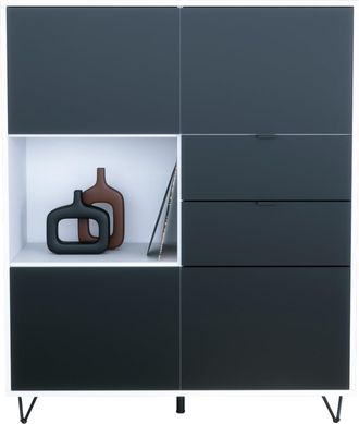 Vladon Highboard Marino, Sideboard mit 4 Türen und 2 Schubladen Schwarz matt, Made in Germany, Korpus Weiß matt (103 x 125,5 x 37 cm)