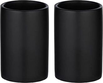WENKO Zahnputzbecher Polaris Schwarz matt, Maße (B/H x T): Ø 7 x 11 cm (Packung mit 2)
