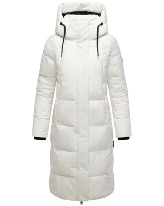 Marikoo Damen Langer Wintermantel warmer Steppmantel mit abnehmbarer Kapuze und magnetischen Details Chumanii XVI Off White Gr. XS