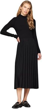 Tommy Hilfiger Robe Femme Rib Mix Pleated Dress avec Jupe Plissée, Noir (Black), XS
