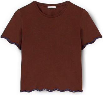 Motivi Femme, Tops, Brun, Taille: 40 FR T-shirt avec ourlets ondul&eacute;s et brod&eacute;s