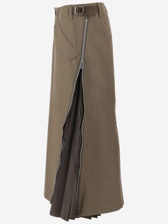 sacai Womens Cotton Skirt With Side Zips Beige