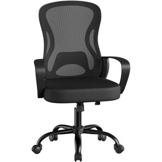 Songmics Chaise de Bureau Ergonomique, en Maille, Fonction Bascule, Accoudoirs, Noir