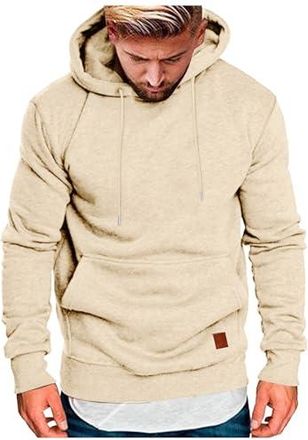 Generic Sweat &agrave; capuche pour homme avec &eacute;tiquette &agrave; manches longues et poche grande taille, kaki, 3XL
