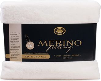 Gözze Gemütliche Kuscheldecke, Merino Feeling, Wendbar, Hohe Dichte 600 g/m², 220 x 240 cm - Wollweiß
