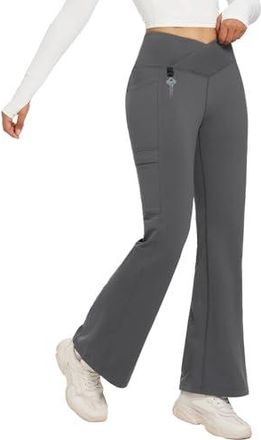 Baleaf Pantalon thermique pour femme avec poches, pantalon de randonnée, imperméable, coupe bootcut, pantalon chaud, pantalon dhiver XS à 2XL, gris foncé, XX