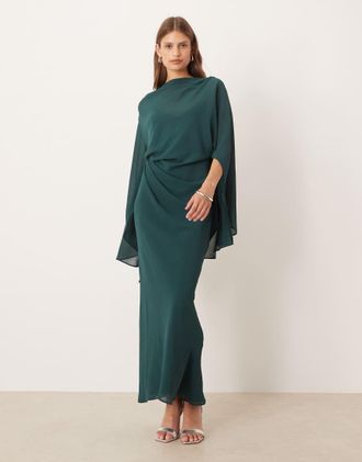Asos Midaxi-Kleid in Khaki mit Kimono&auml;rmeln, Cape-Detail und R&uuml;ckenausschnitt-Gr&uuml;n