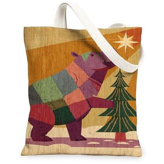Generic Sacs fourre-tout en toile motif ours de No&euml;l, animaux color&eacute;s, sacs d&eacute;picerie r&eacute;utilisables, rustiques, l&eacute;gers et lavables en toile pour les voyages, 