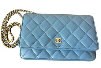 Chanel Blue Quilted Lambskin Wallet On A Chain