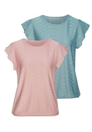 Vivance Kurzarmshirt mit Lochstickerei (2er-Pack) aus pflegeleichter Qualit&auml;t
