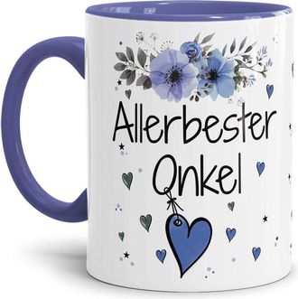 Tassendruck Tasse mit Spruch - Allerbester Onkel - Schöne Geschenkidee/zum Geburtstag für beste Freunde und Familie/Danke Tasse - Innen & Henkel Cambridge Blau
