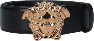 Versace G&uuml;rtel - Black Leather Belt With Gold Medusa Buckle - Gr. 100 - in Schwarz - f&uuml;r Damen