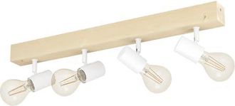 Eglo Plafonnier Townshend 3, luminaire de plafond à quatre lampes de style vintage industriel, lampe rétro en acier et bois, coloris blanc et brun, douille
