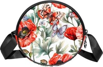 Generic Petit sac &agrave; bandouli&egrave;re circulaire pour femme, motif feuilles florales, sac &agrave; dos avec fermeture &eacute;clair, bretelles r&eacute;glables, sac &agrave; main rond d&eacute;contra