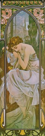1art1 Alphonse Mucha Poster Die Vier Tageszeiten, Die Nacht, 1899 Kunstdruck Bild 91x30 cm