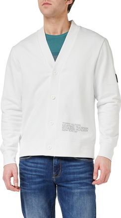 Tommy Hilfiger Herren Strickjacke Cardigan Badged Graphic Cardigan mit Knopfleiste, Weiß (White), XL