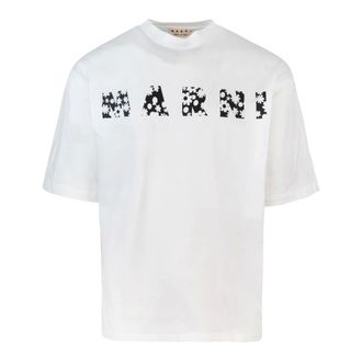 Marni Homme, Tops, Blanc, Taille: M T-shirts et Polos Blancs avec Col Rond C&ocirc;tel&eacute;