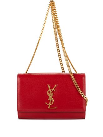 Saint Laurent sac port&eacute; &eacute;paule &agrave; plaque logo - Rouge