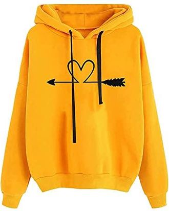 Generic Sweat à capuche pour femme - Pull classique à capuche avec cordon de serrage et poches - Imprimé coeurs - Pull décontracté et confortable - Coupe ampl