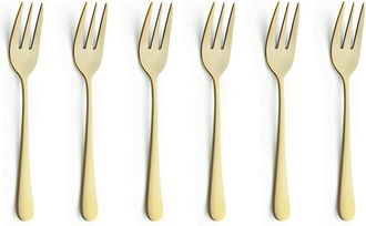 Amefa AUSTIN Kuchengabel Besteck Set 6-teilig | sehr elegant | Kuchengabeln 6 St&uuml;ck mit PVD Veredelung | Gold satiniert | L&auml;nge 14,3 cm | rostfrei & sp&uuml;lmas