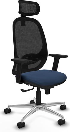 Piqueras y Crespo Arbeitsstuhl mit Rollen von Cilanco mit 2D-Armen, h&ouml;henverstellbare Lendenwirbelst&uuml;tze und Kopfteil, h&ouml;henverstellbar und neigbar, Schwarz/Marineblau