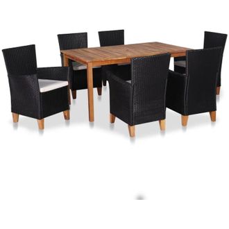 vidaXL 7-tlg. Garten-Essgruppe Poly Rattan Schwarz und Braun vidaXL