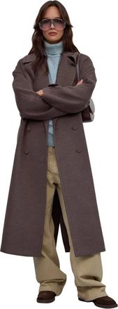 Estro & Luminara Femme, Manteaux, Brun, Taille: 42 FR Manteau crois&eacute; en laine m&eacute;lang&eacute;e avec ceinture &agrave; nouer et larges revers