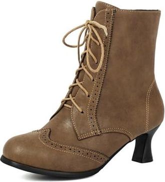 Generic Bottines vintage victoriennes à lacets confortables à bout rond et talon bas Oxford à bout aile pour femme, marron, 40.5 EU