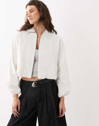 Mango Teen - Bomber en lin m&eacute;lang&eacute; - Blanc